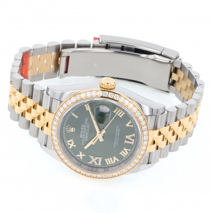 ロレックス デイトジャスト 126283RBR.OGRM69DJオリーブグリーン/ローマ（VI.XIダイヤ） ダイヤモンド ステンレス デイト ...